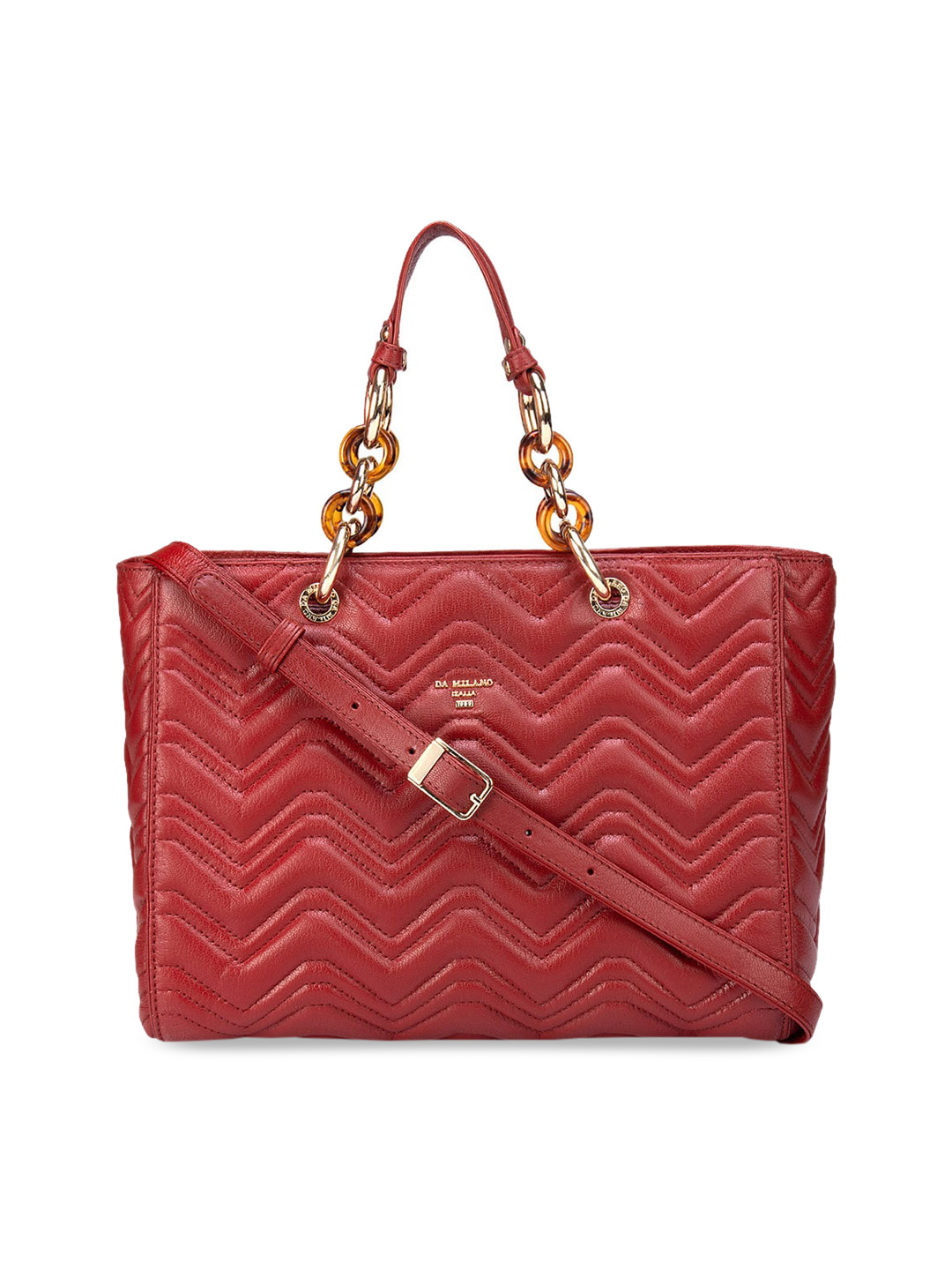 Buy Da Milano Red Leather Structured Handheld Bag With Quilted ...