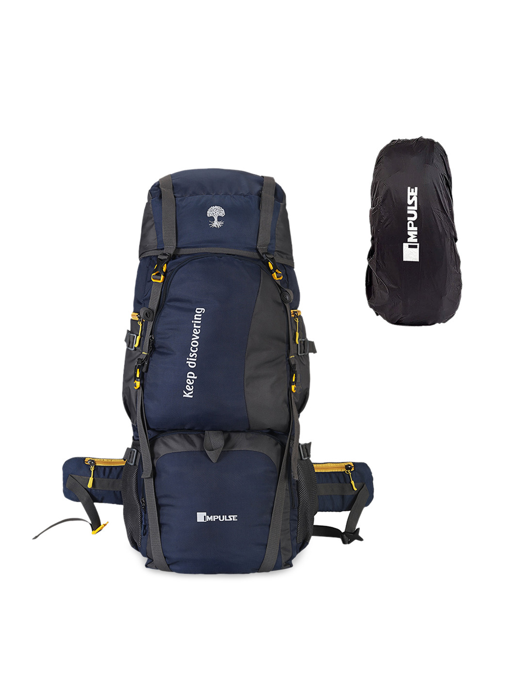 Buy Impulse Navy Blue & Black Colourblocked Waterproof Rucksack 80 L ...