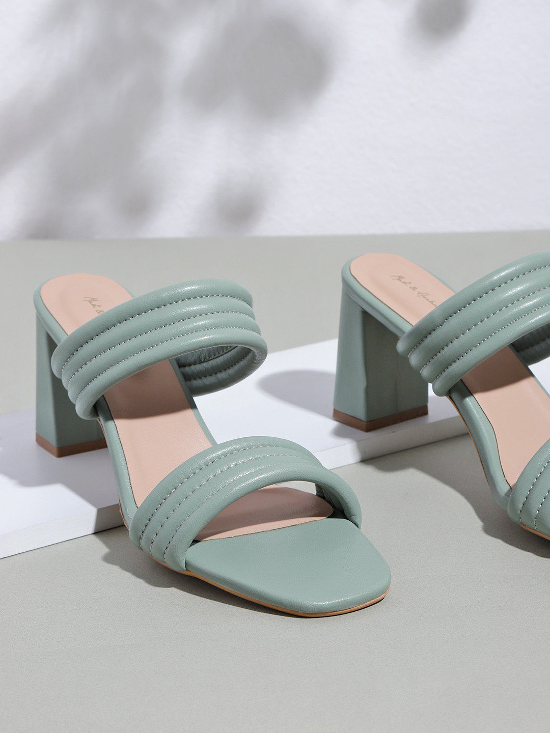 Buy Mast & Harbour Sage Green Solid Block Heels - Heels for Women ...
