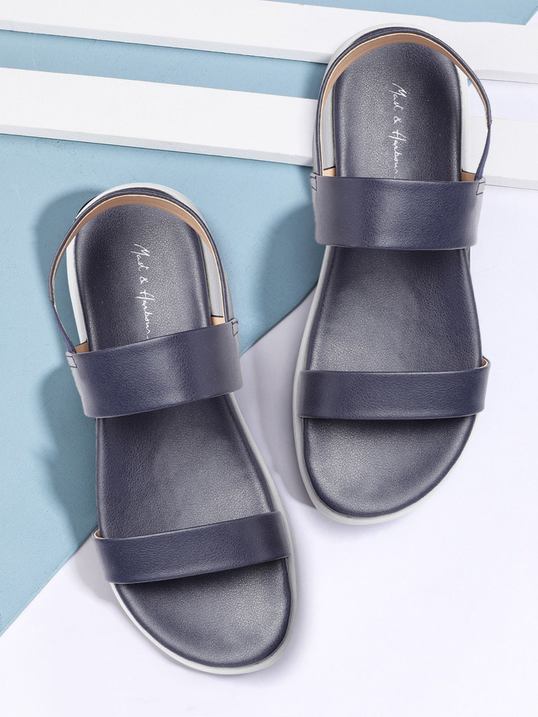 Buy Mast & Harbour Women Navy Blue Solid Open Toe Flats - Flats for ...