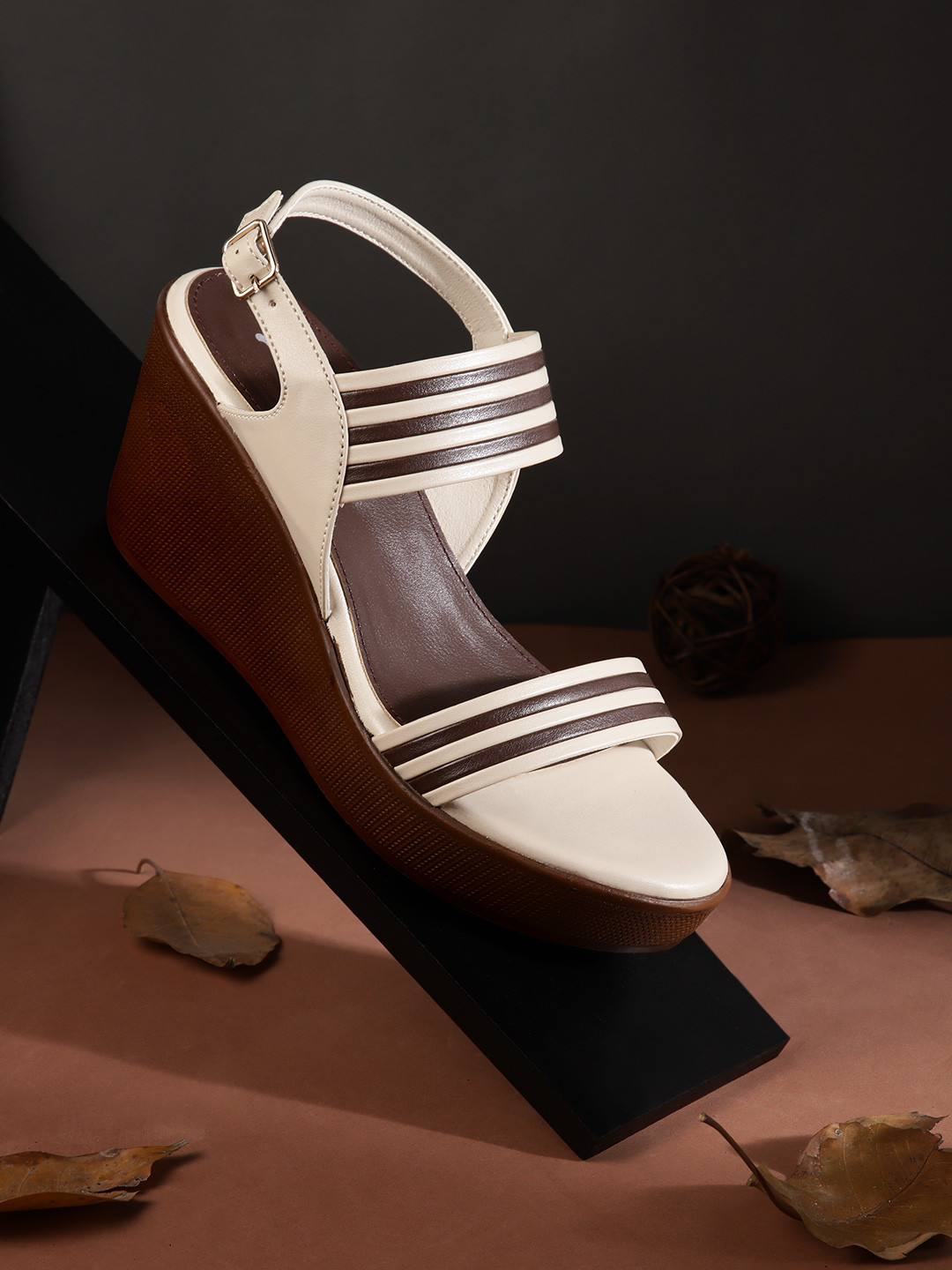 Buy Roadster Beige & Coffee Brown Striped Wedges - Heels for Women ...