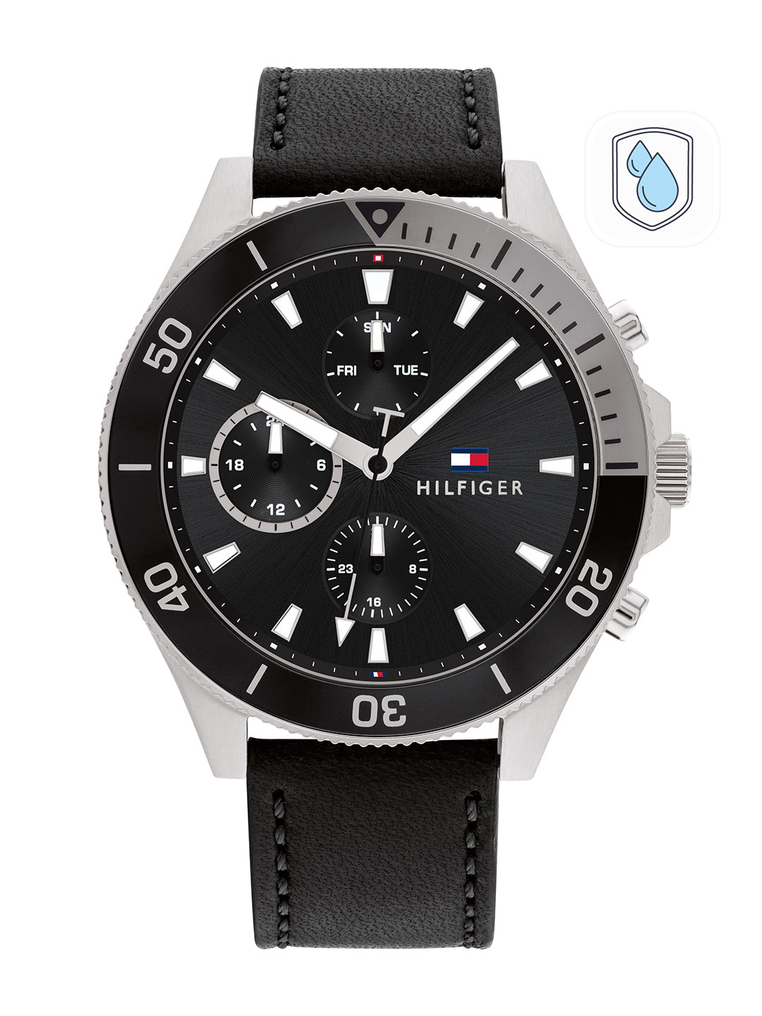 Buy Tommy Hilfiger Men Black Dial & Black Leather Straps Analogue Multi ...