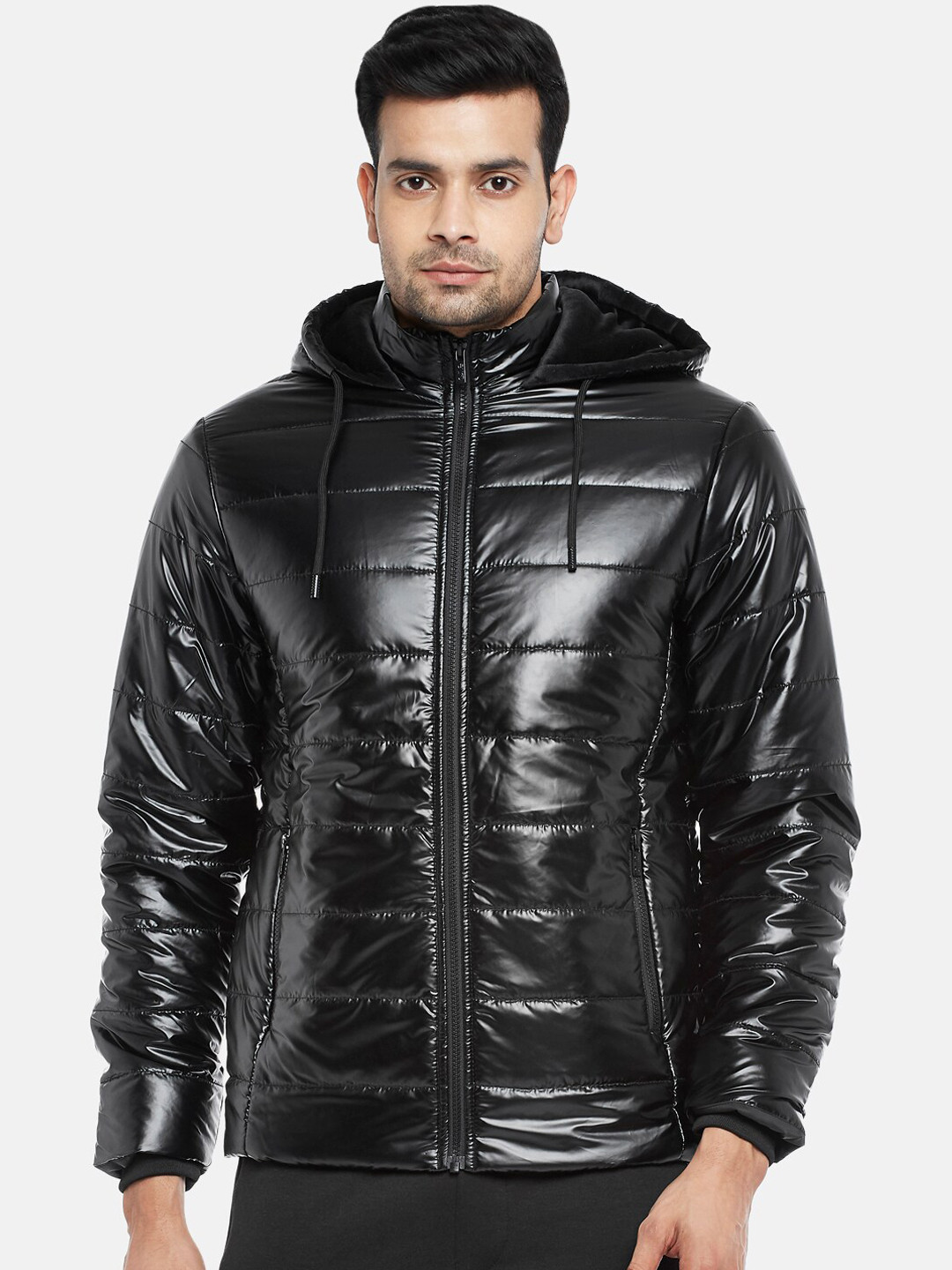 Buy Ajile By Pantaloons Men Black Hooded Puffer Jacket - Jackets for ...