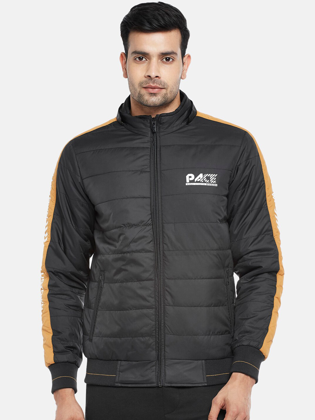 Buy Ajile By Pantaloons Men Black & Orange Colourblocked Sporty Jacket ...