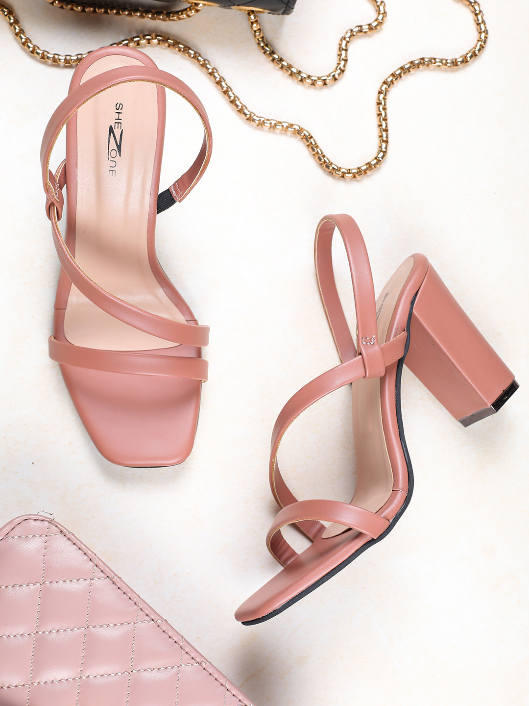 Buy Shezone Peach Coloured Colourblocked Block Peep Toes - Heels for ...