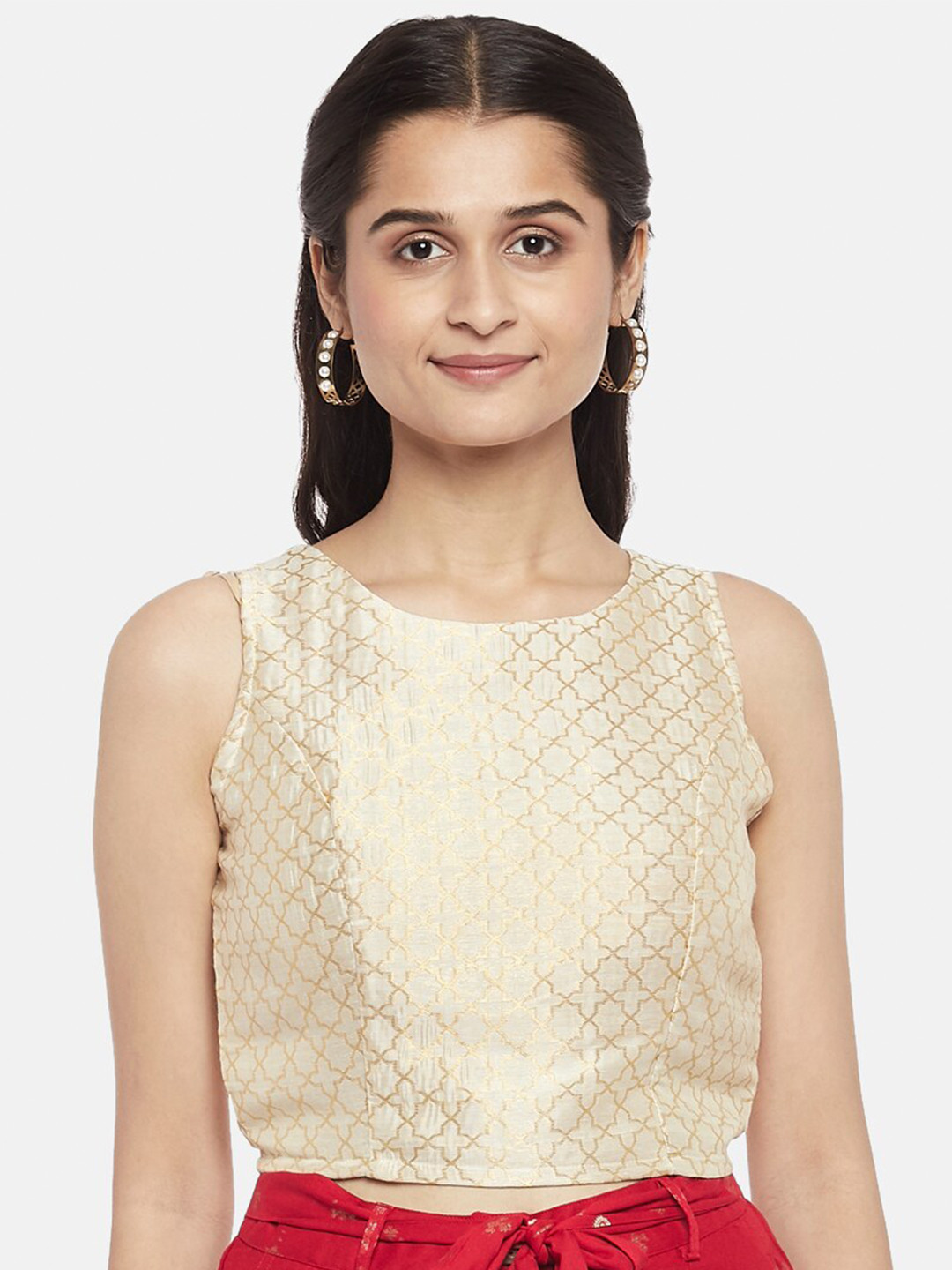 Buy AKKRITI BY PANTALOONS Beige & Gold Coloured Ethnic Motifs Woven ...