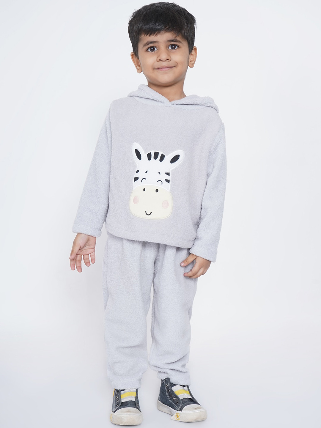 Buy Berrytree Girls Grey Printed Warm Fleece Winter Night Suit - Night ...