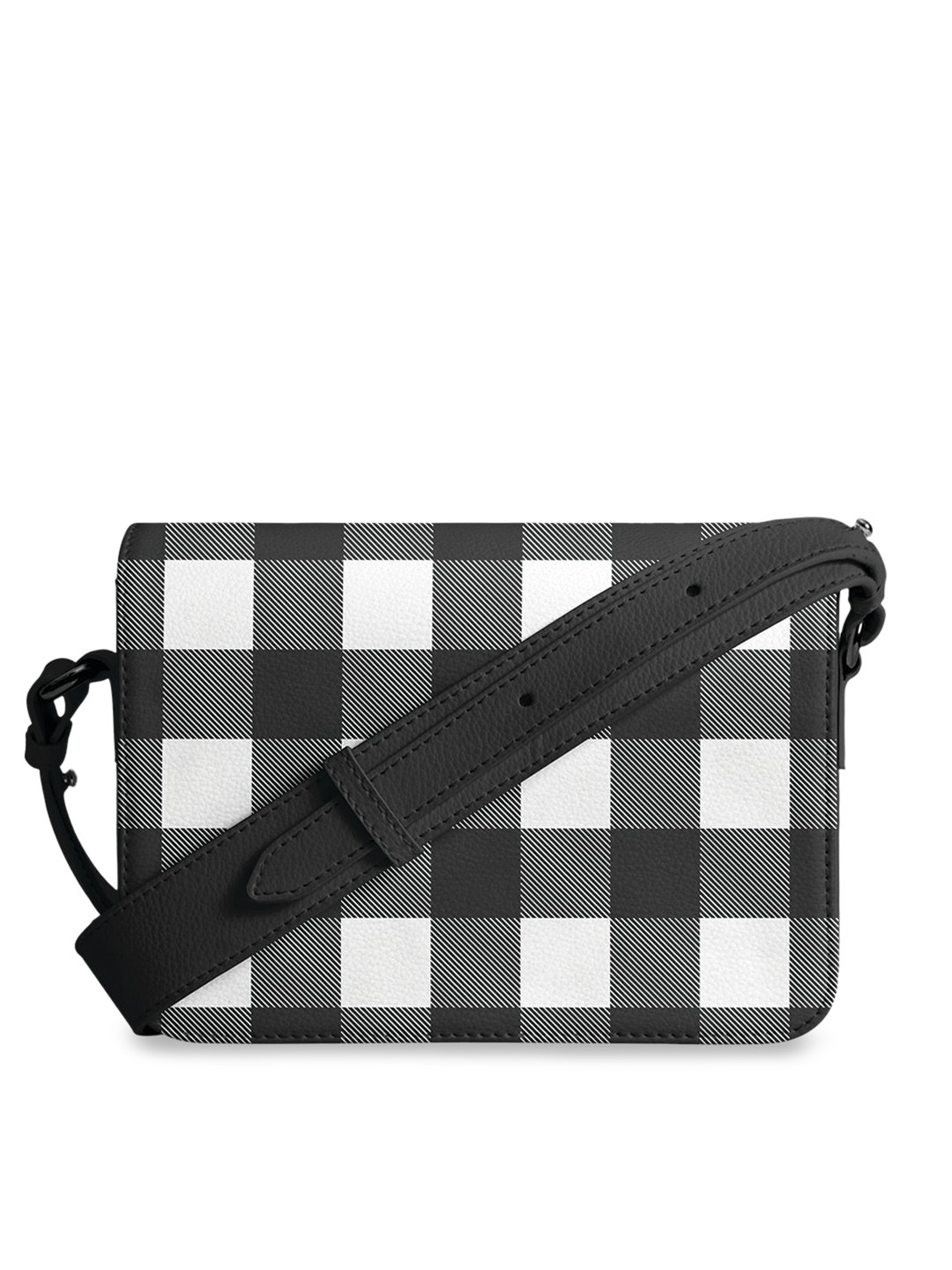 Buy DailyObjects Black Checked PU Structured Sling Bag - Handbags for ...
