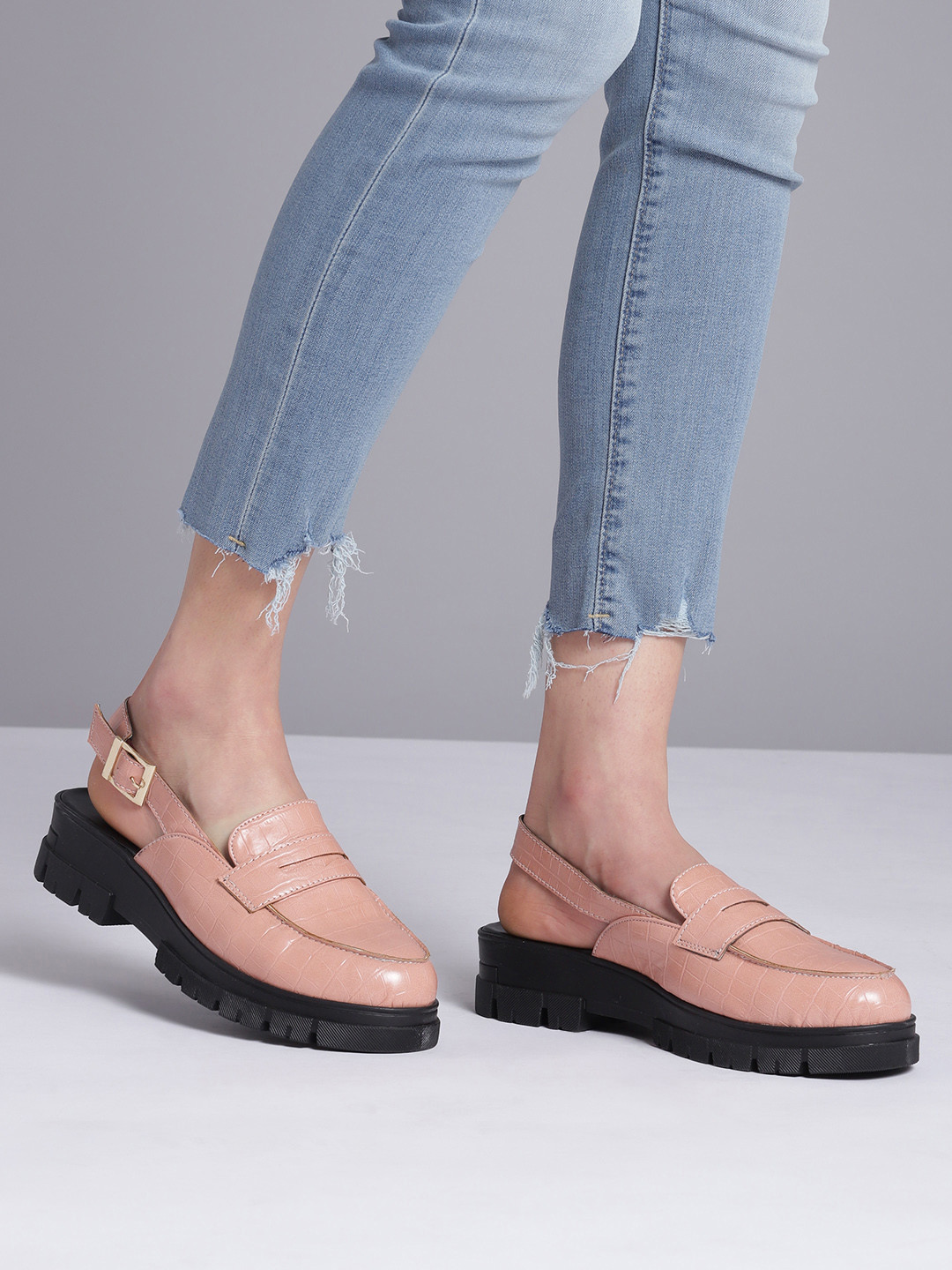 Buy Roadster Women Dusty Rose Pink Croc Textured Loafers - Casual Shoes ...