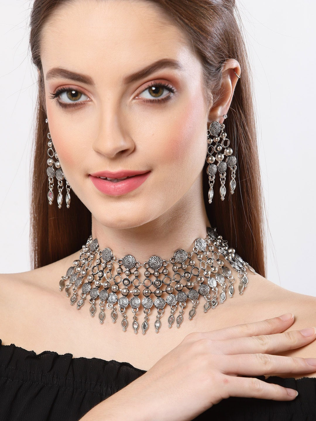 Buy Shining Diva Oxidised Silver Plated Jewellery Set - Jewellery Set ...