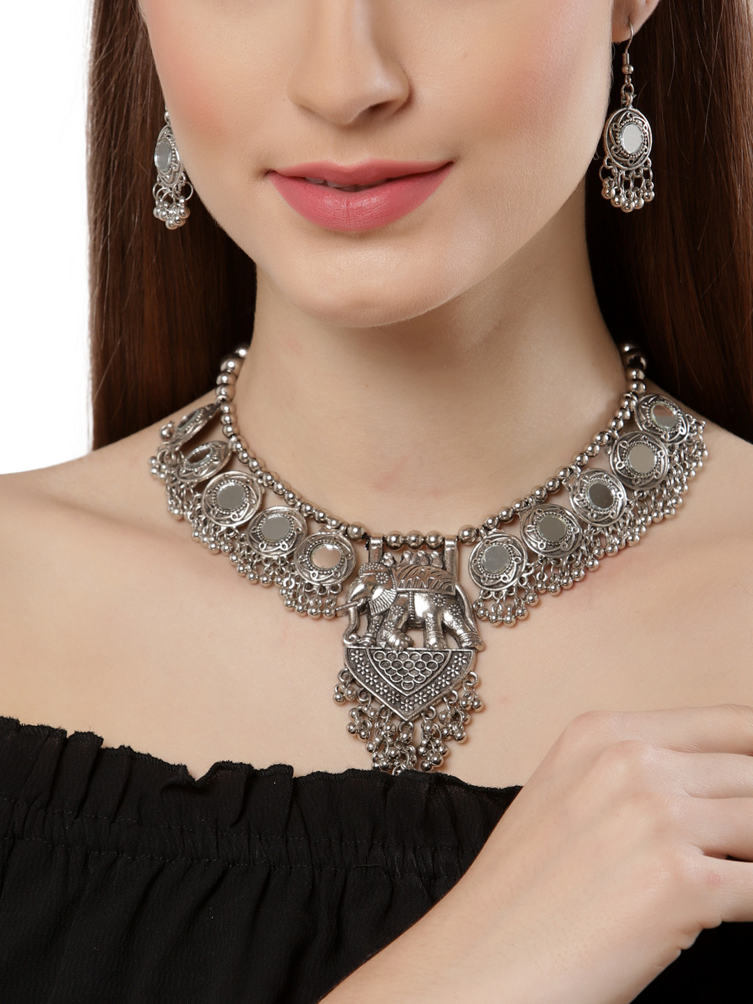 Buy Shining Diva Oxidised Silver Plated Jewellery Set - Jewellery Set ...