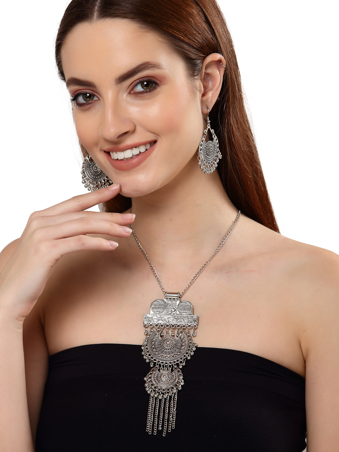 Buy Shining Diva Oxidised Silver Plated Jewellery Set - Jewellery Set ...