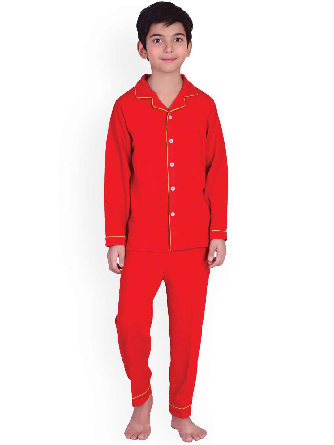 Buy Zoom Minimondo Unisex Kids Pure Cotton Red Solid Night Suit - Night ...