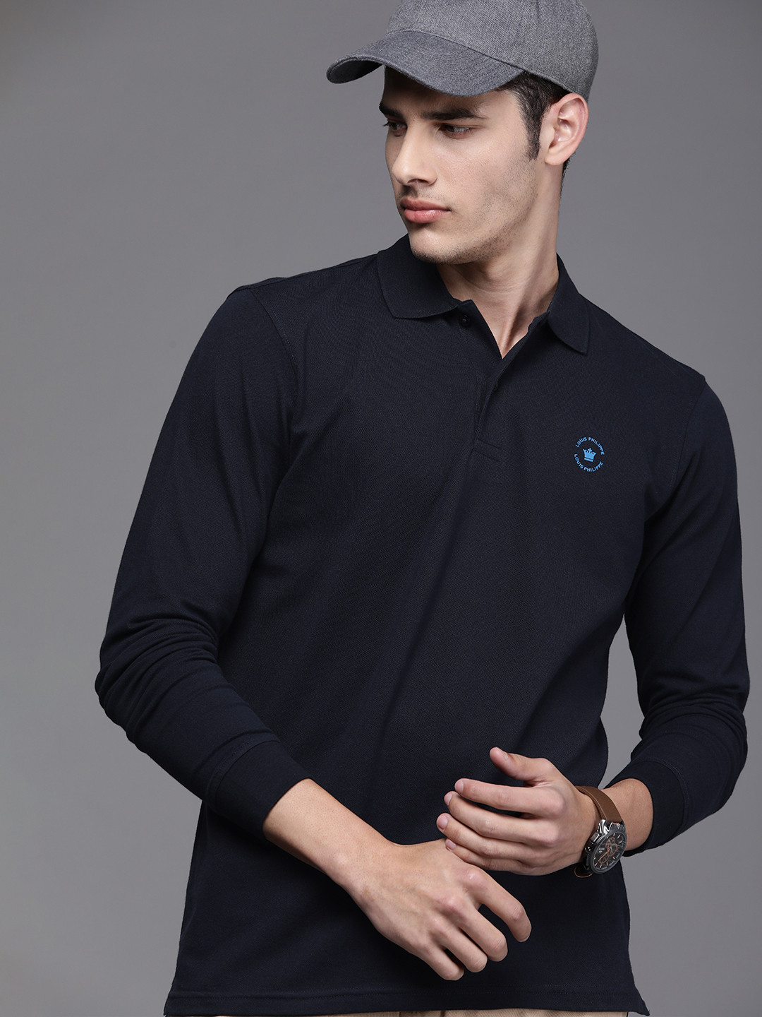 Buy Louis Philippe Men Navy Blue Solid Polo Collar T Shirt - Tshirts ...