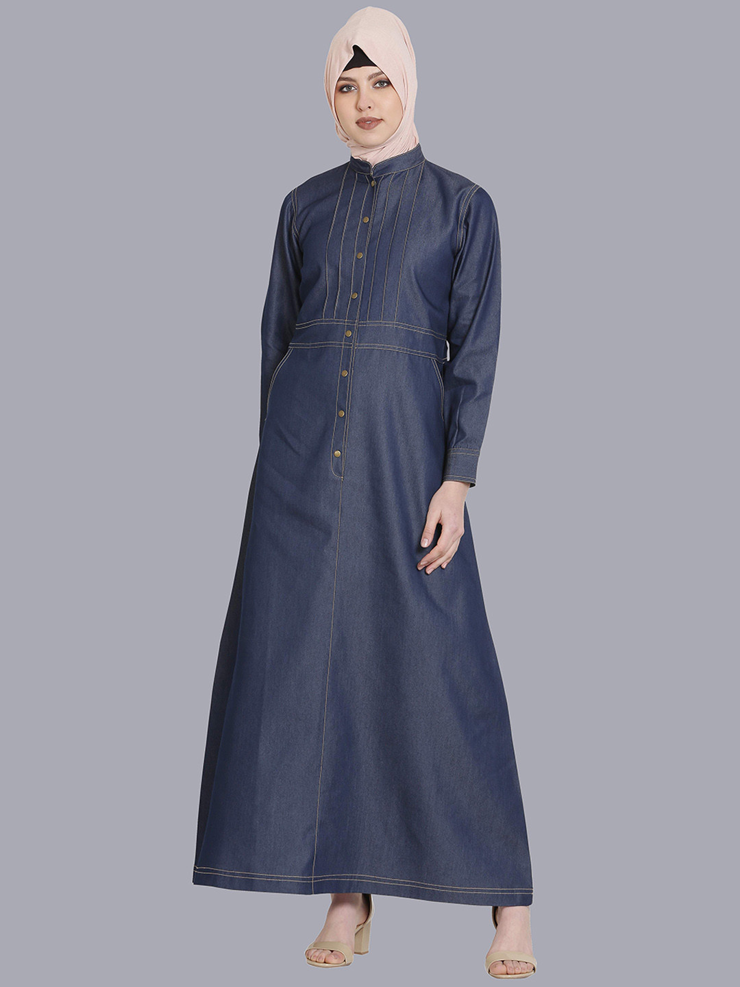 Buy MOMIN LIBAS Women Blue Solid Denim Abaya Burqa - Burqas for Women ...