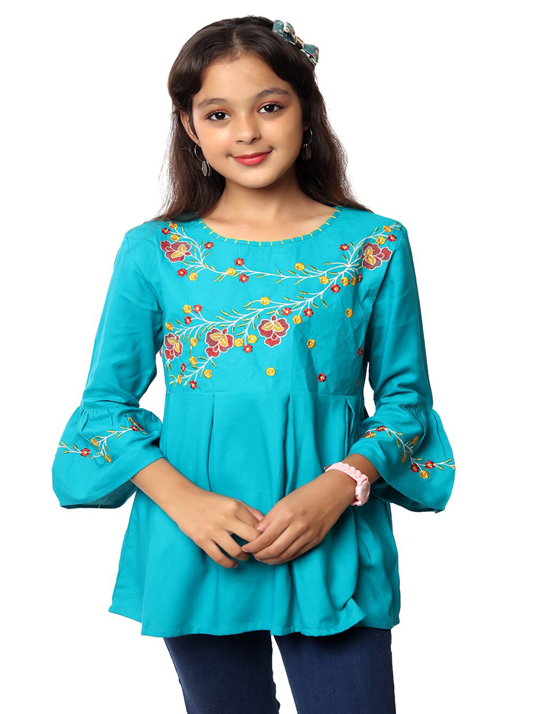 Buy Ishin Blue Embellished A Line Top - Tops for Girls 16011968 | Myntra