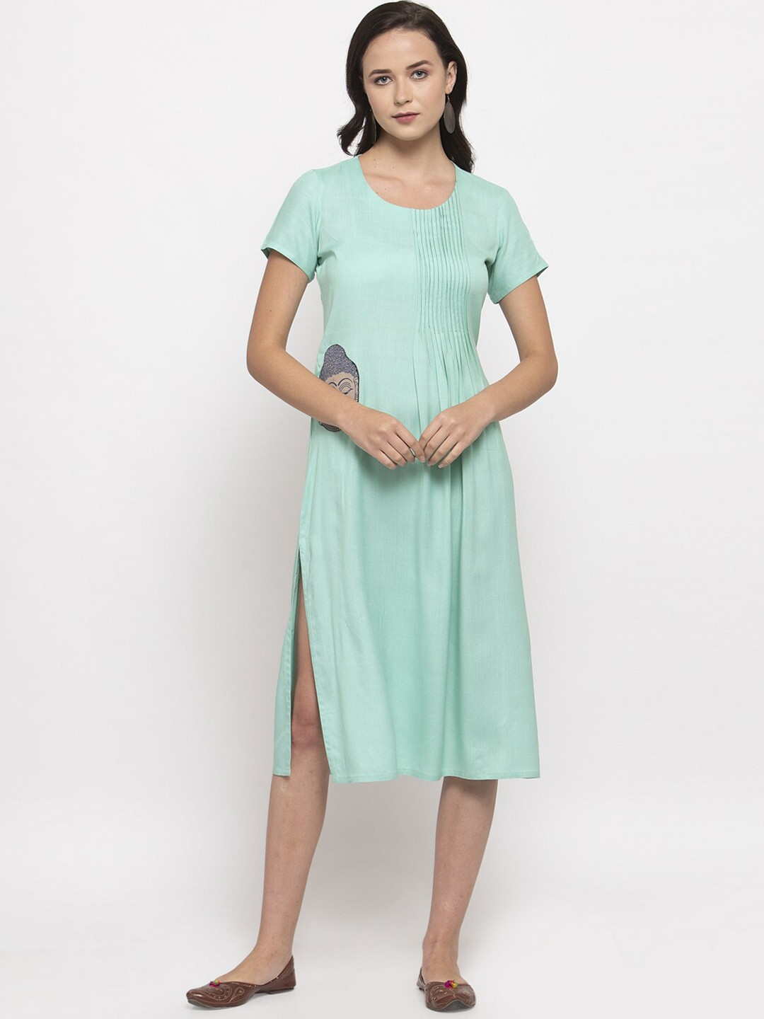 Buy DUGRI BE THE ONE Women Blue Printed A Line Midi Dress - Ethnic ...