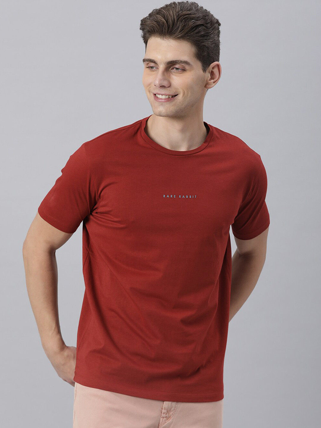 Buy Rare Rabbit Men Rust Red Slim Fit T Shirt - Tshirts for Men ...