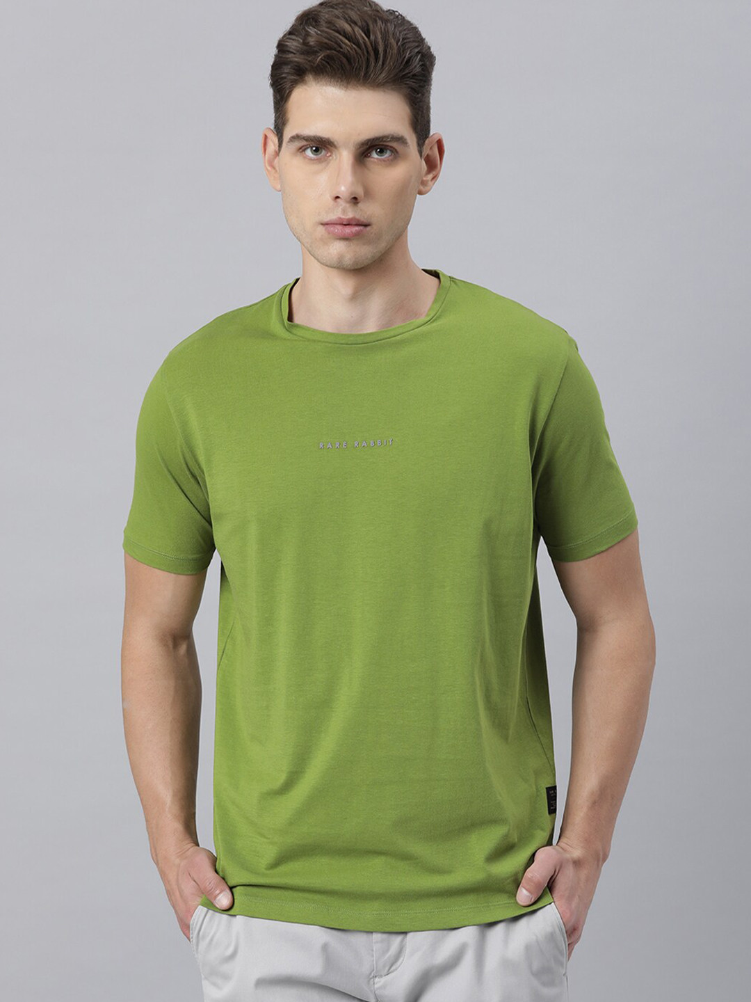 Buy RARE RABBIT Men Olive Green Slim Fit T Shirt - Tshirts for Men ...