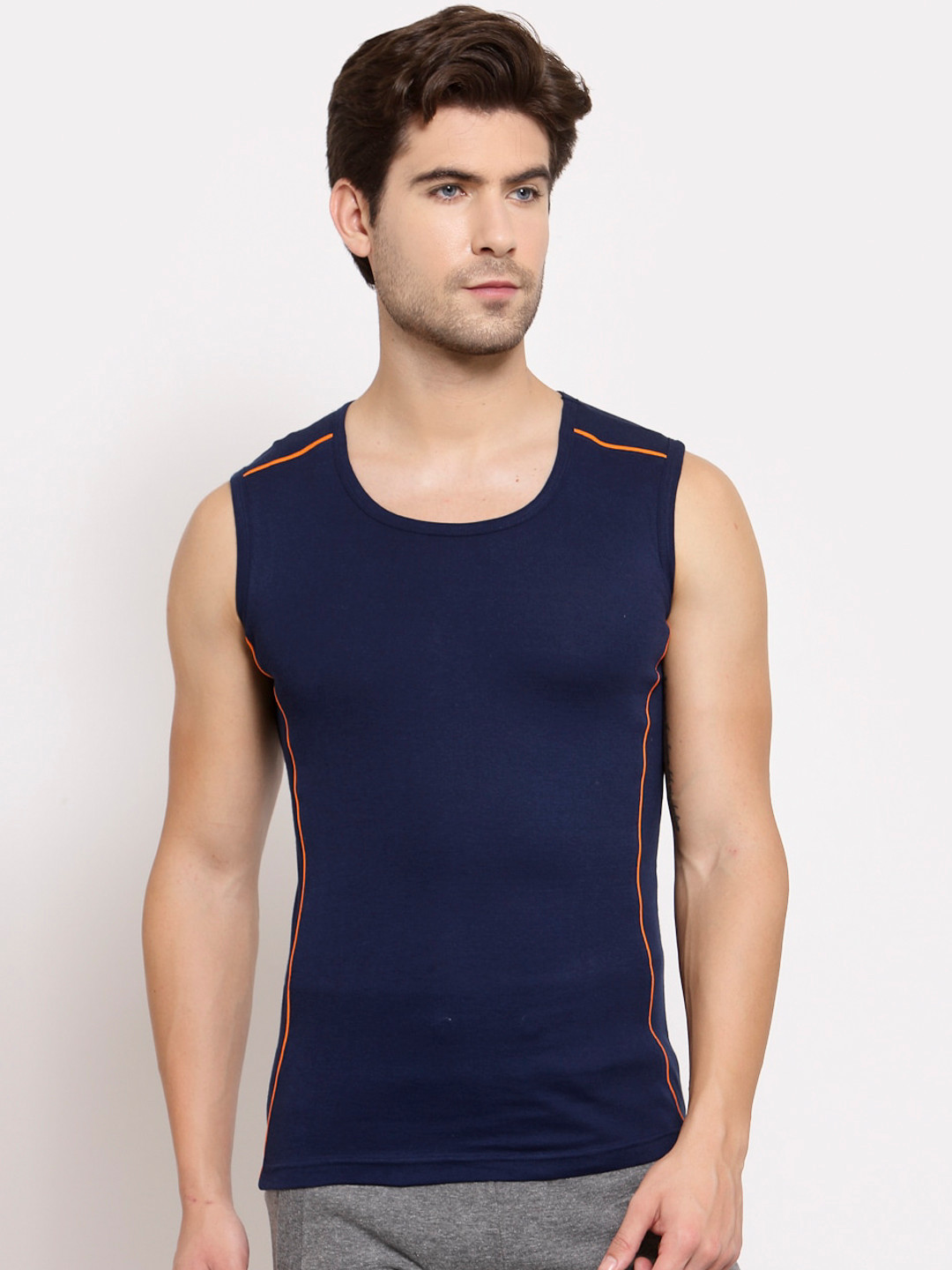 Buy SPORTO Men Navy Blue Solid Pure Super Combed Cotton Gym Vest ...