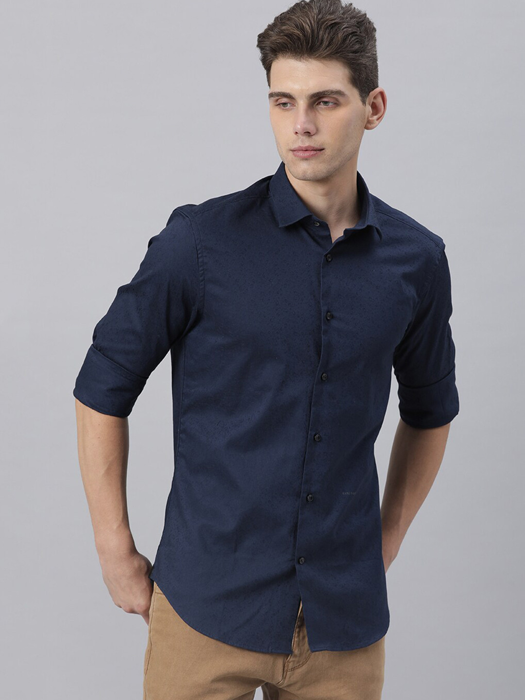 Buy RARE RABBIT Men Navy Blue Slim Fit Opaque Casual Cotton Shirt ...