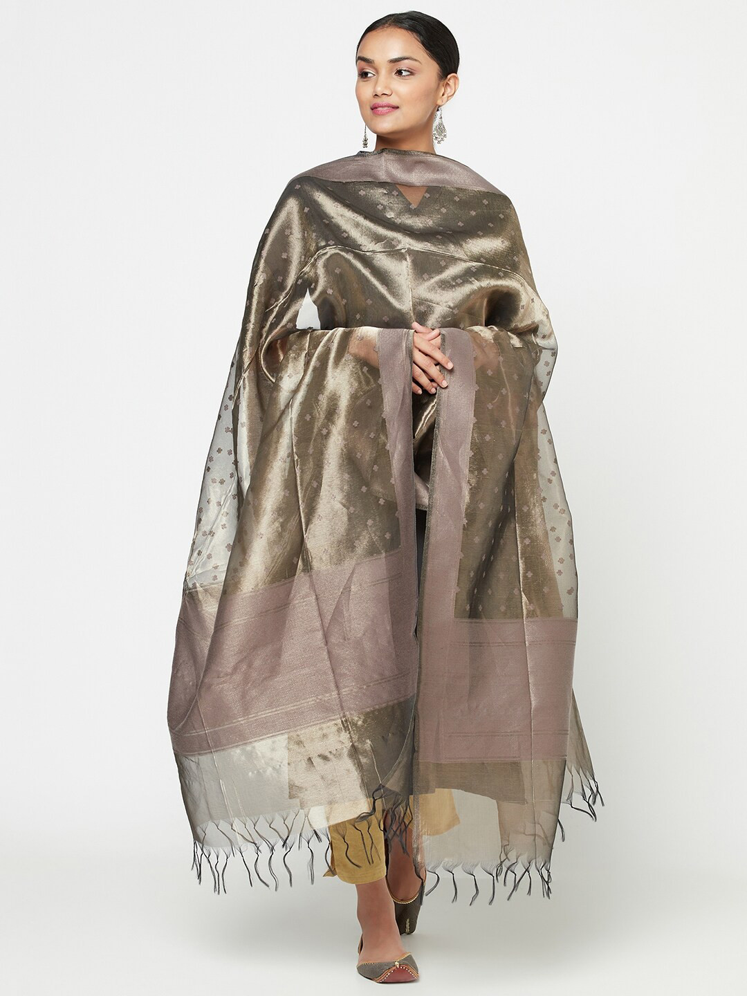 Buy Fabindia Grey & White Woven Design Cotton Silk Dupatta - Dupatta ...