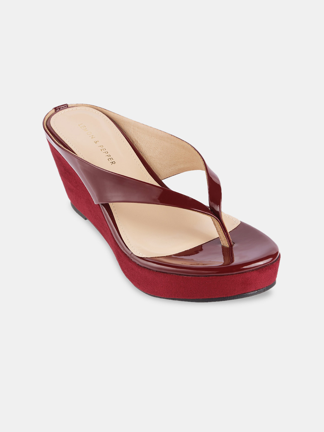 Buy LEMON & PEPPER Maroon PU Wedge Sandals - Heels for Women 16016730 ...