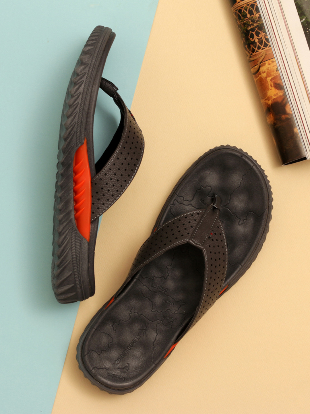 Buy Big Fox Men Grey & Red Slip On - Sandals for Men 16016880 | Myntra