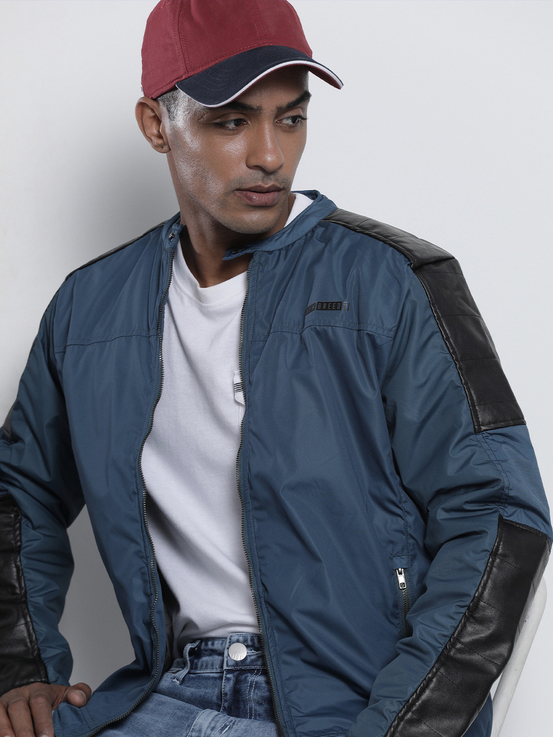 Buy The Indian Garage Co Men Colourblock Slim Fit Bomber Jacket ...