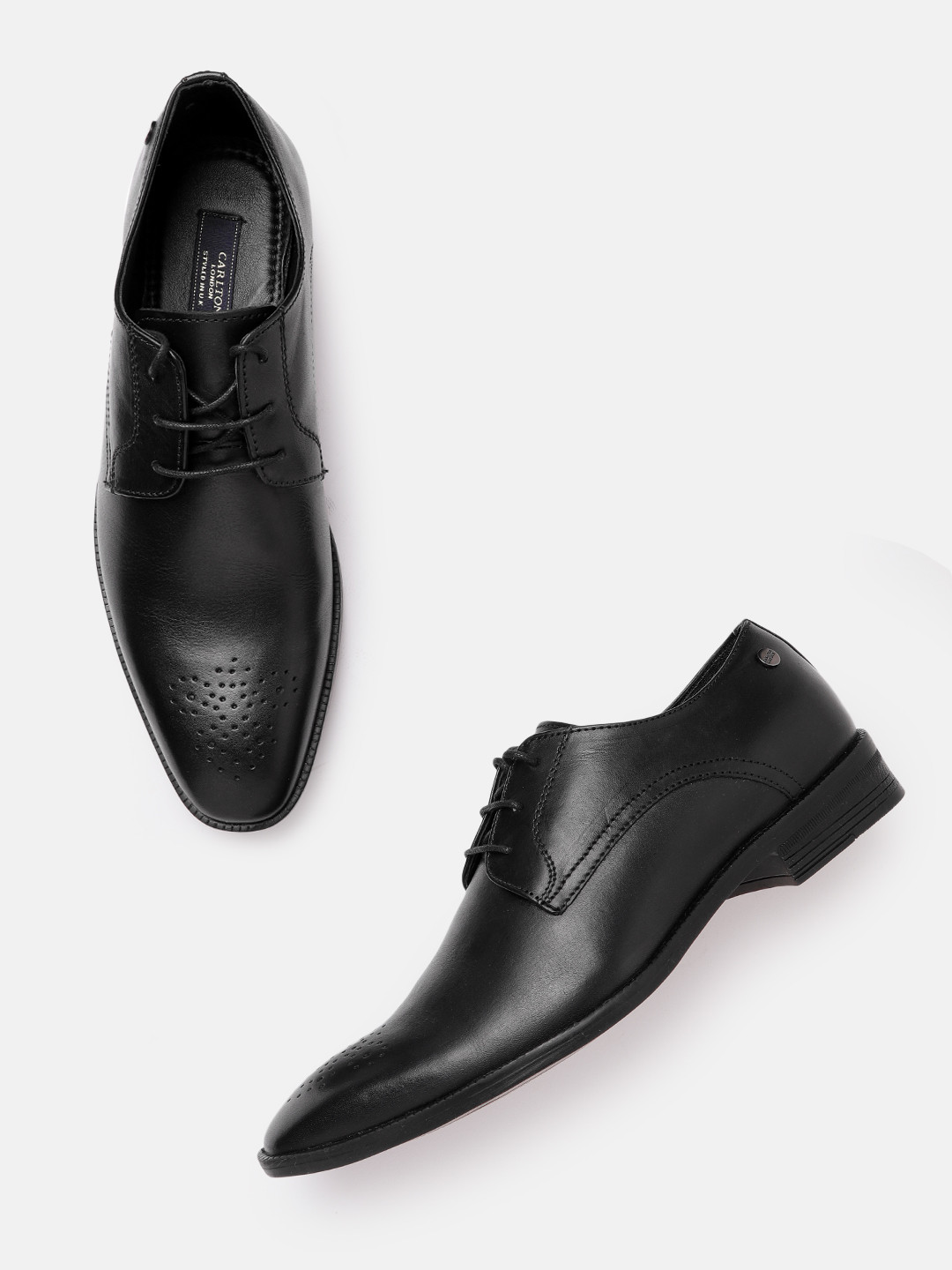 Buy Carlton London Men Black Textured Formal Derbys - Formal Shoes for ...
