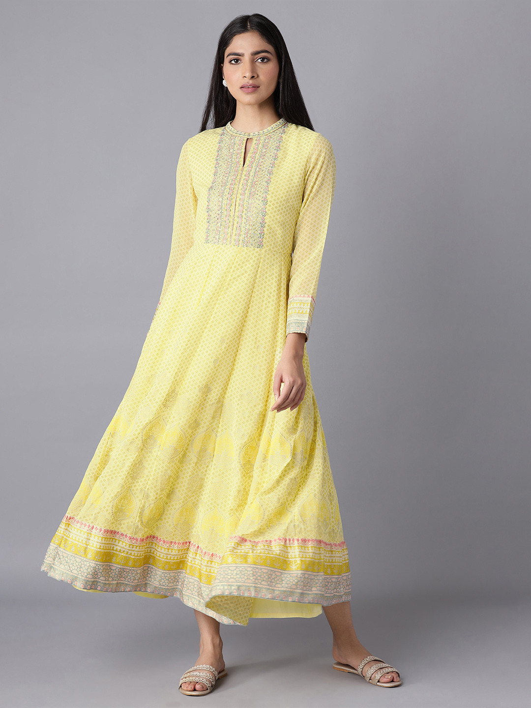 Buy W Yellow Ethnic Motifs Ethnic Maxi Dress - Ethnic Dresses for Women ...