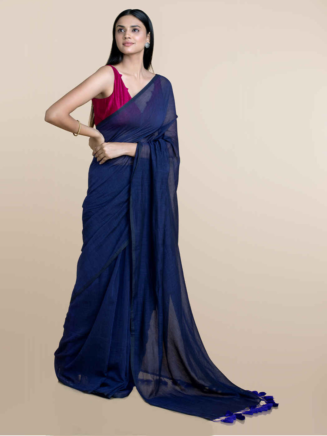 Buy Suta Women Blue Tasselled Cotton Modal Saree - Sarees for Women ...