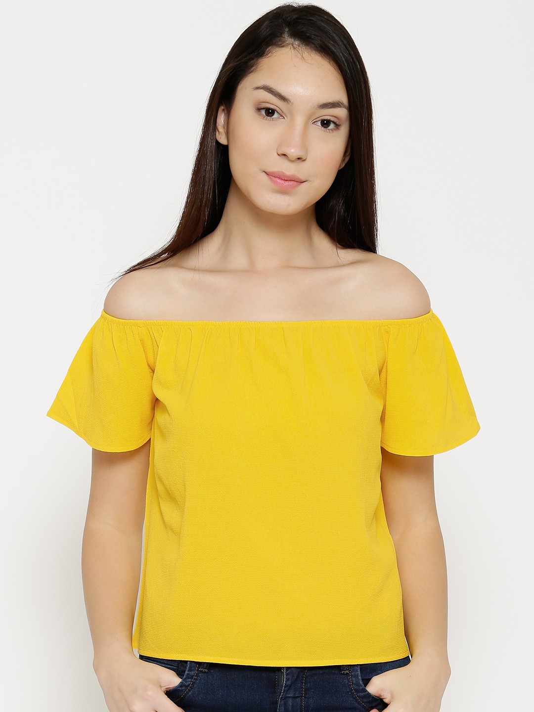Buy Vero Moda Women Yellow Solid Off Shoulder Top Tops For Women