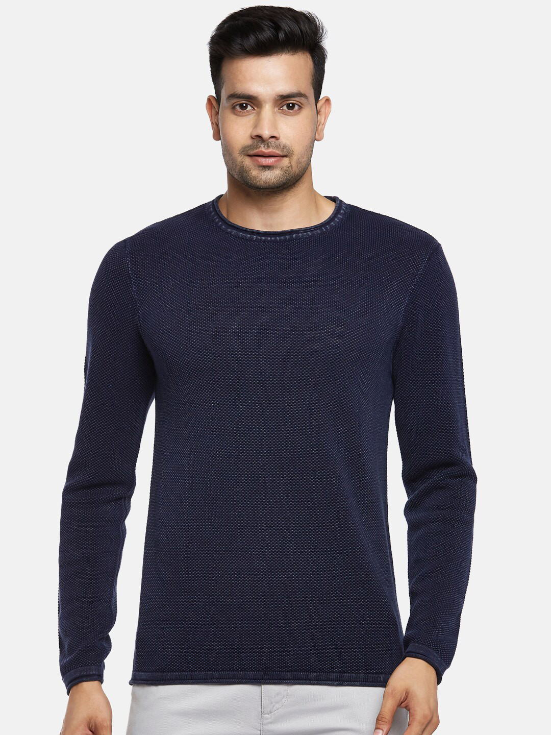 Buy BYFORD By Pantaloons Men Navy Blue Pure Cotton Pullover - Sweaters ...