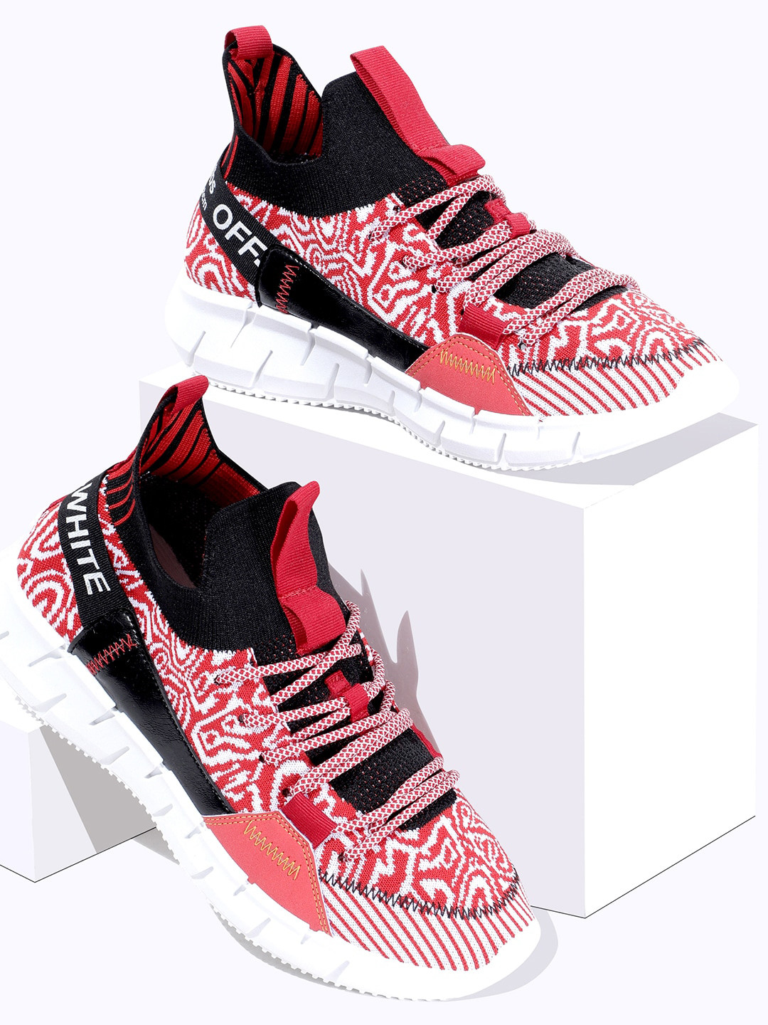 Buy RapidBox Men Red & White Woven Design Sneakers - Casual Shoes for ...