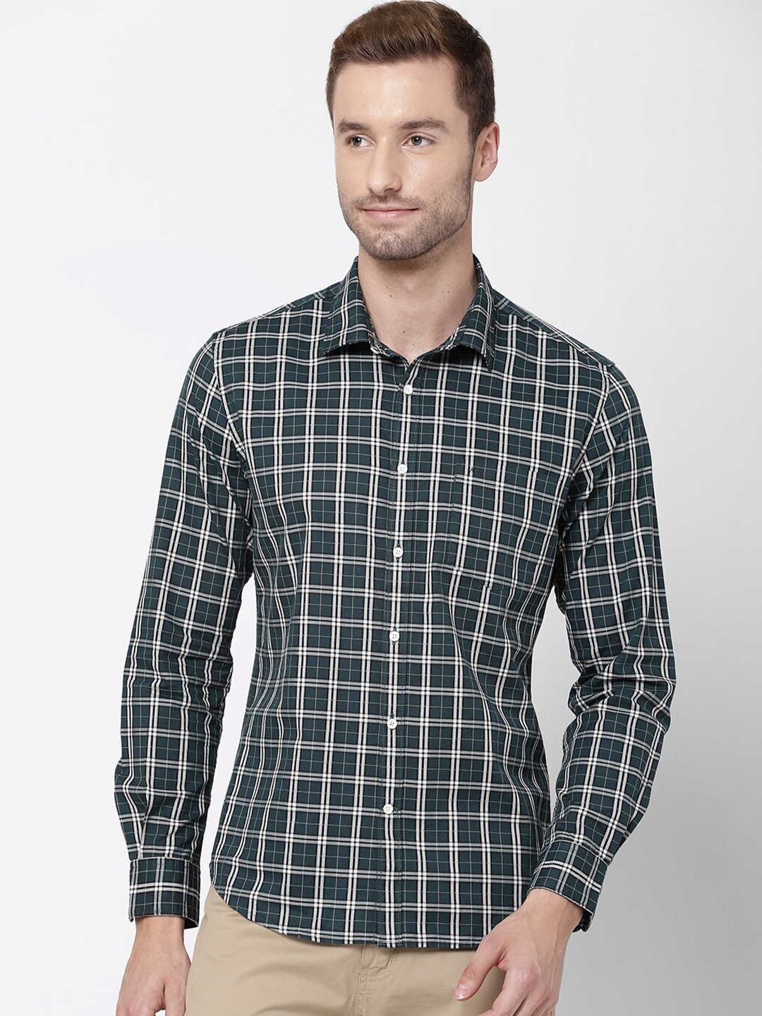 Buy AD By Arvind Men Green Checked Cotton Casual Shirt - Shirts for Men ...