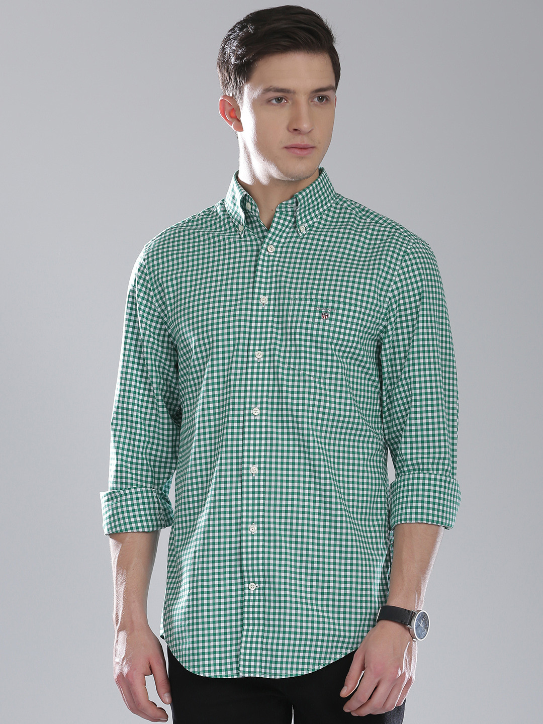 Buy GANT Men Green & White Checked Casual Shirt - Shirts for Men ...