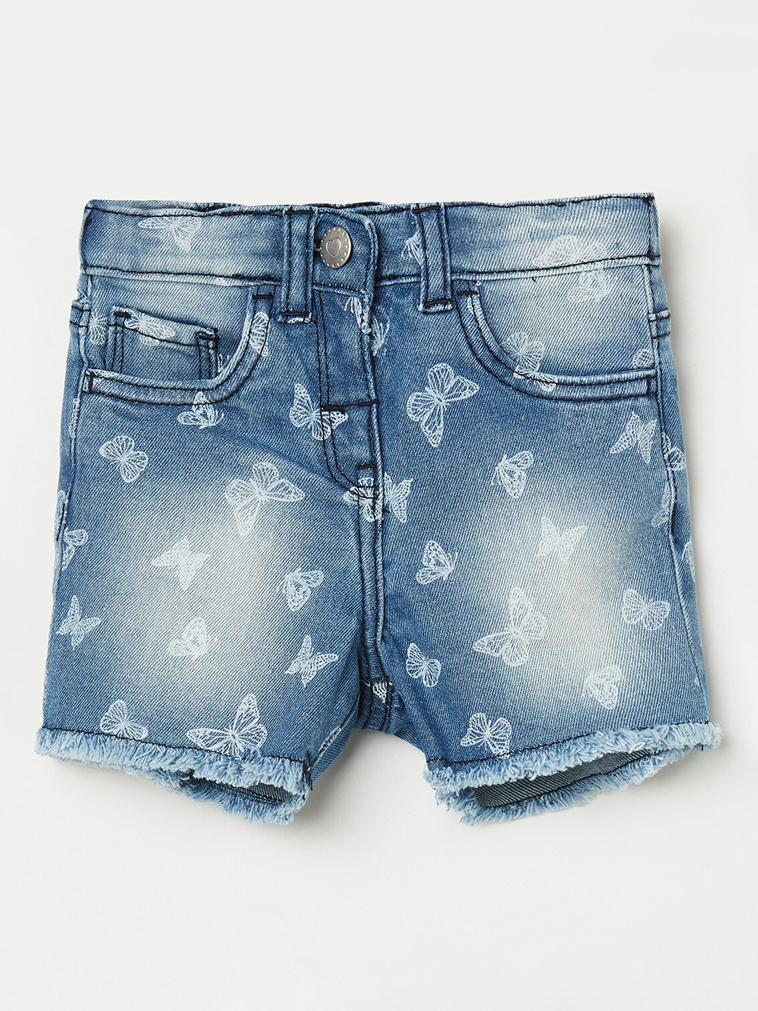 Buy Juniors Girls Blue Washed Printed Denim Shorts - Shorts for Girls ...