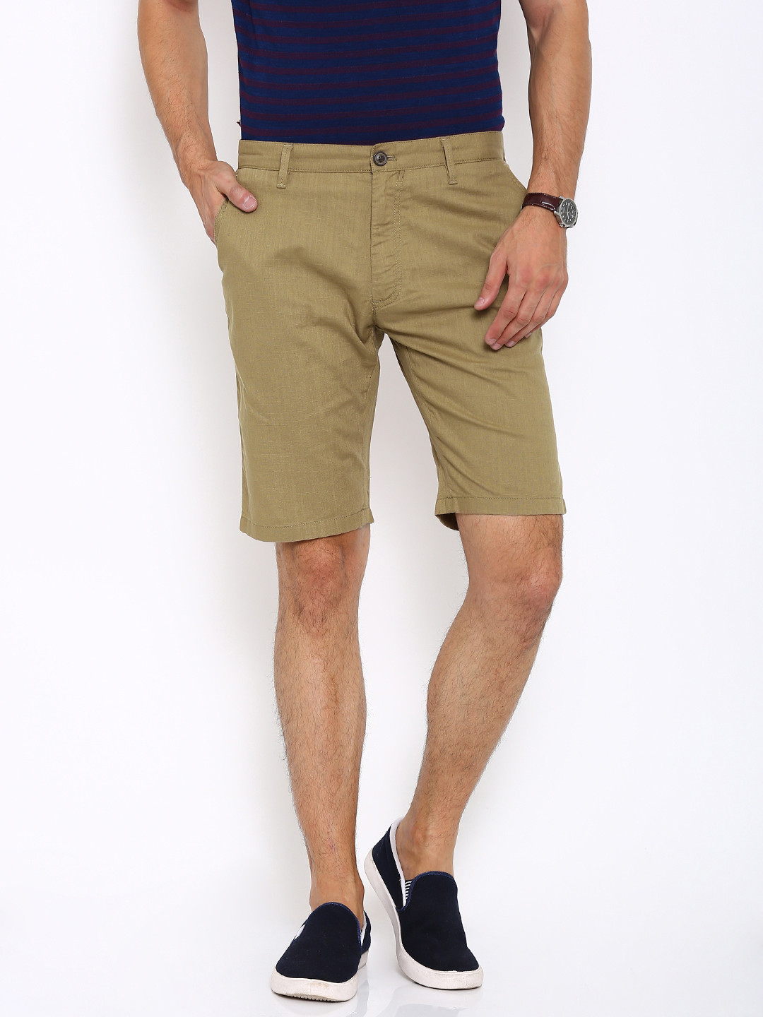 Buy Indian Terrain Men Khaki Solid Slim Fit Chino Shorts - Shorts for ...
