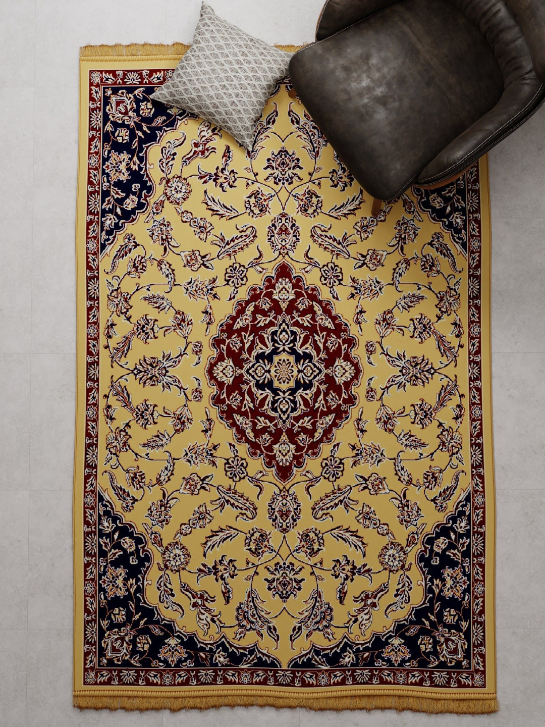 Buy Raymond Home Beige & Navy Blue Ethnic Motifs Printed Carpet ...