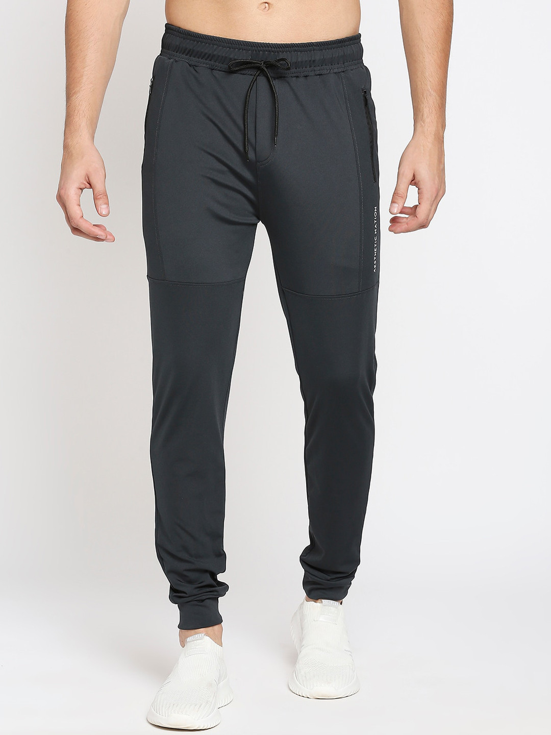 Buy AESTHETIC NATION Men Charcoal Grey Solid Trueknit Track Pants ...