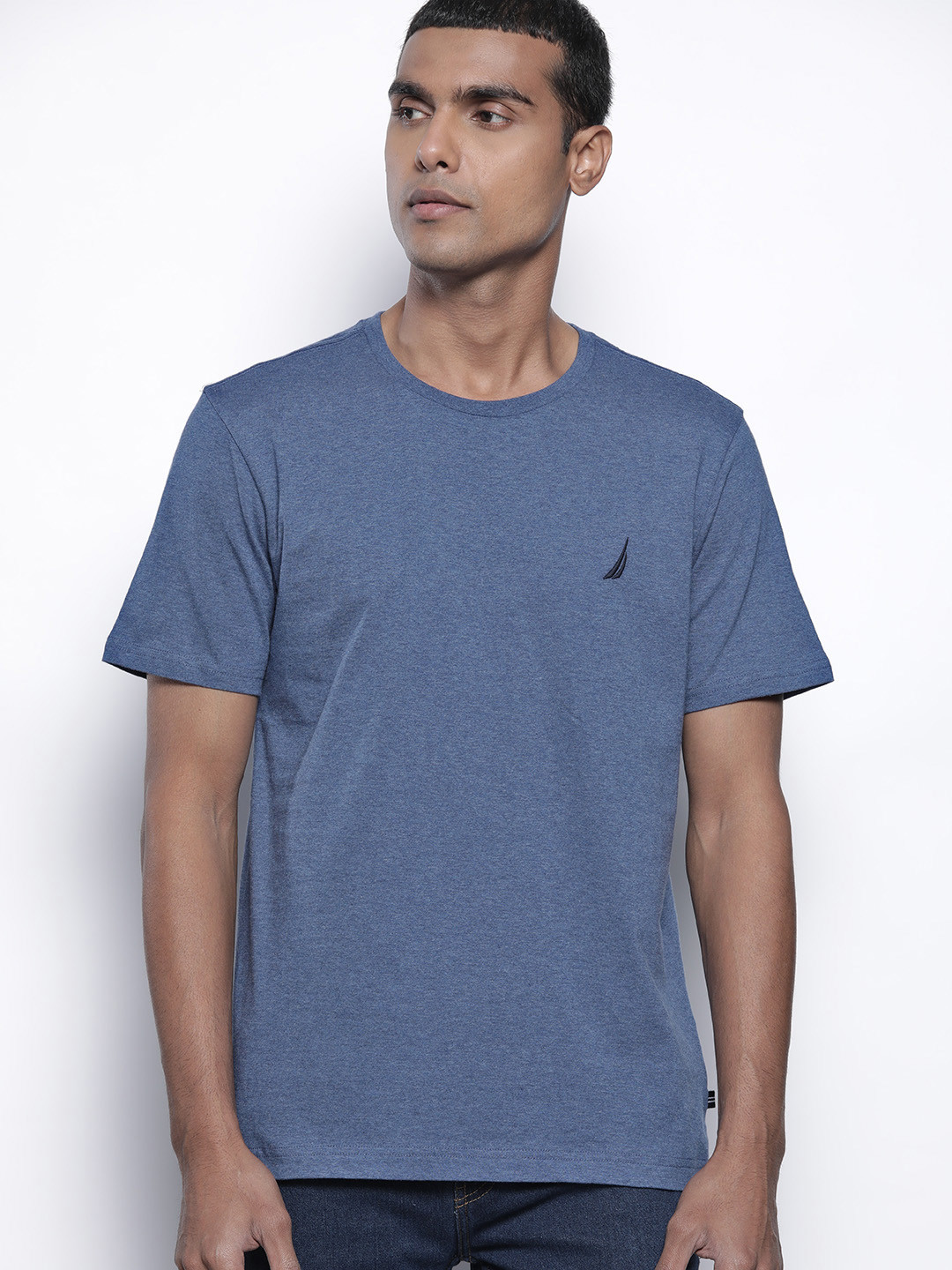 Buy Nautica Men Blue Solid Pure Cotton T Shirt - Tshirts for Men ...