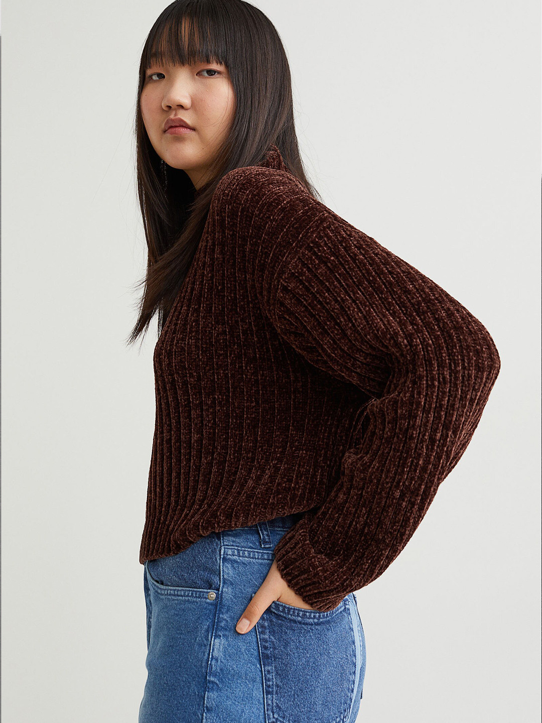 Buy H&M Women Brown Ribbed Chenille Jumper - Sweaters for Women ...