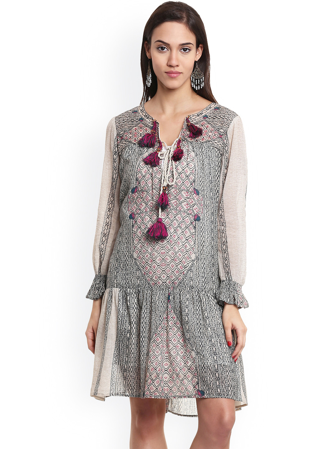 Buy Label Ritu Kumar Women Beige Printed A Line Dress - Dresses for ...