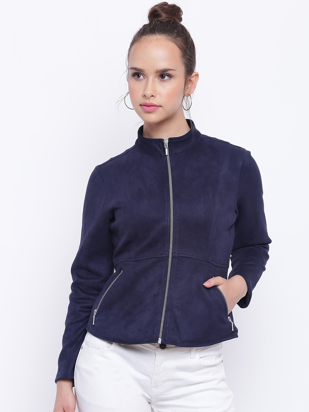 Buy Texco Women Navy Blue Suede Tailored Jacket - Jackets for Women ...
