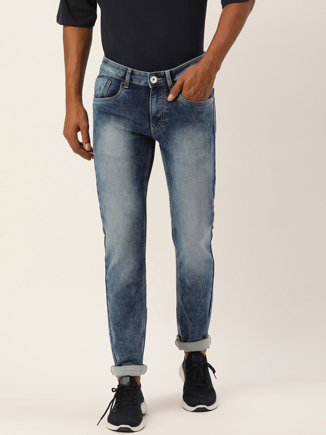 Buy Flying Machine Men Blue Skinny Jackson Fit Mid Rise Heavy Fade ...