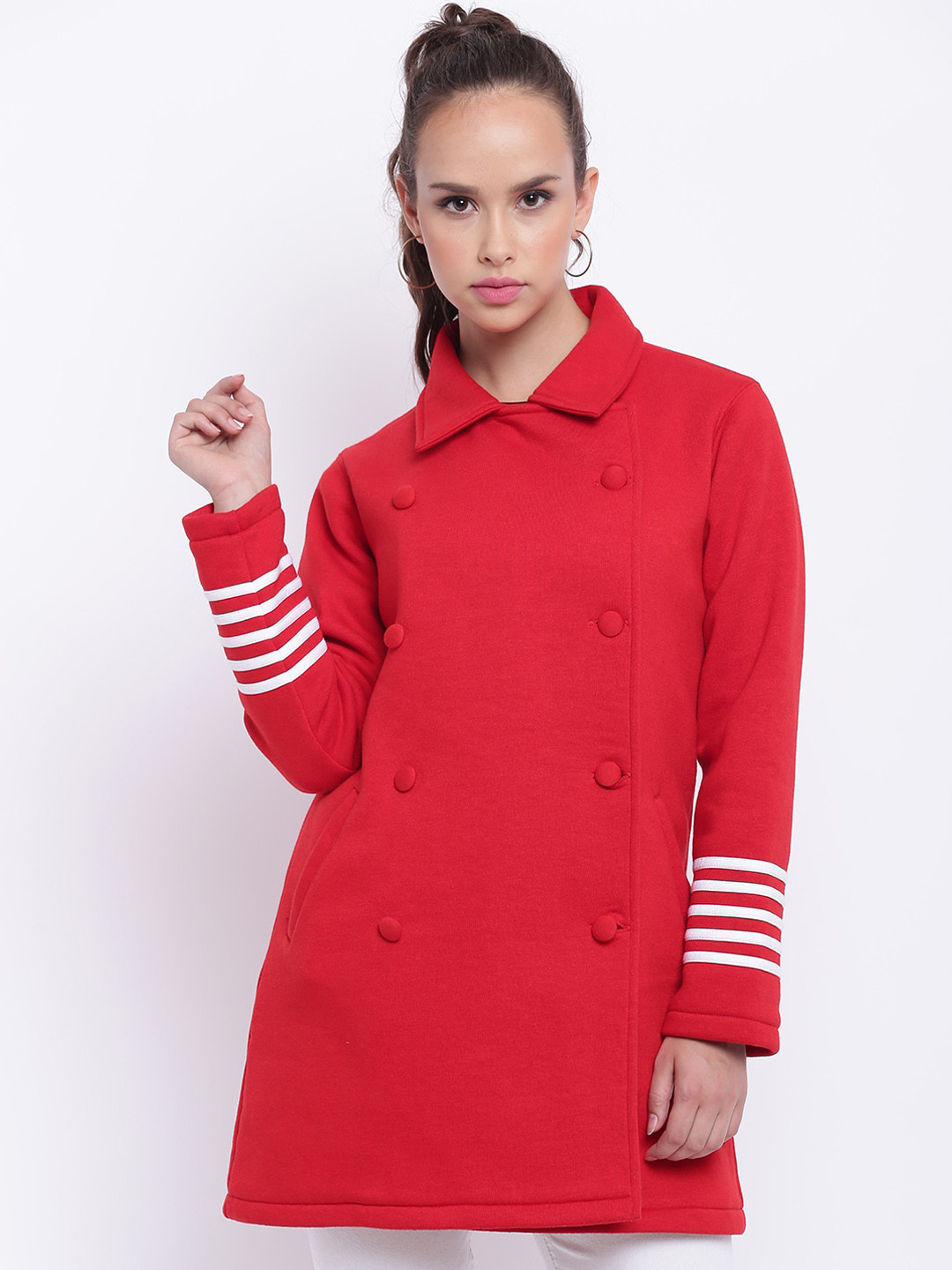 Buy Texco Women Red & White Solid Overcoat - Coats for Women 16050972 ...