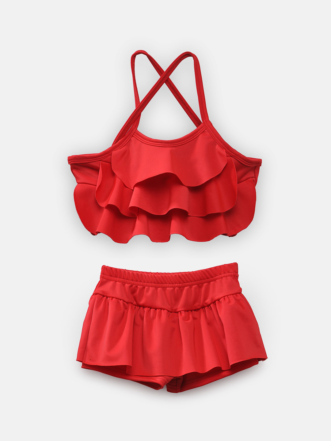 Buy CUKOO Girls Red Solid 2 Piece Swimwear - Swimwear for Girls ...
