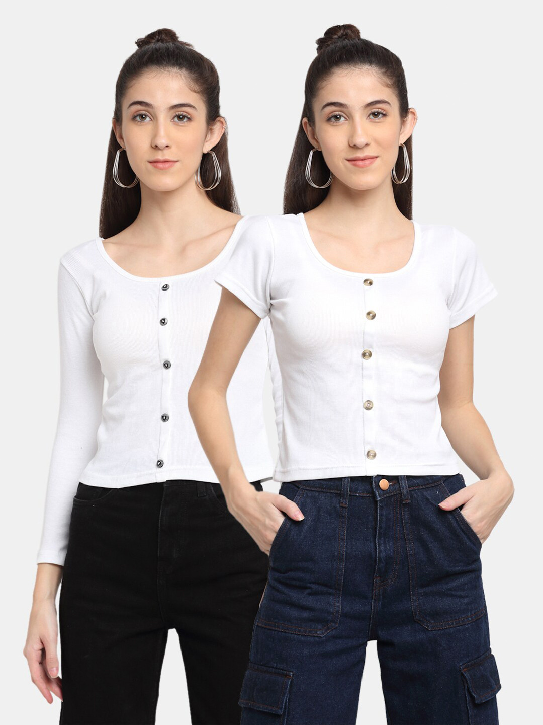 Buy Miaz Lifestyle Woman Pack Of 2 White Fitted Top - Tops for Women ...