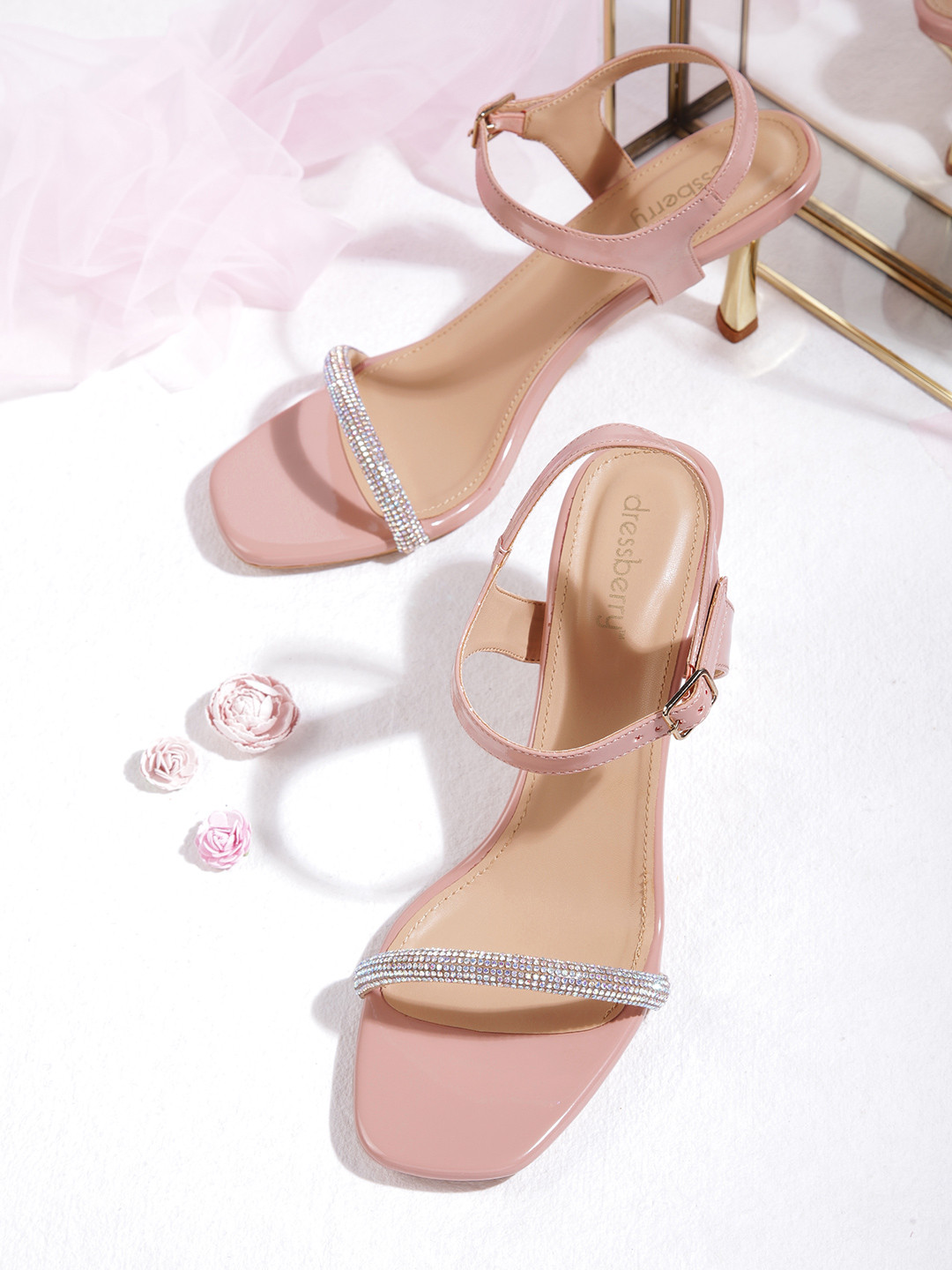 Buy DressBerry Pink Embellished Open Toe Heels - Heels for Women ...